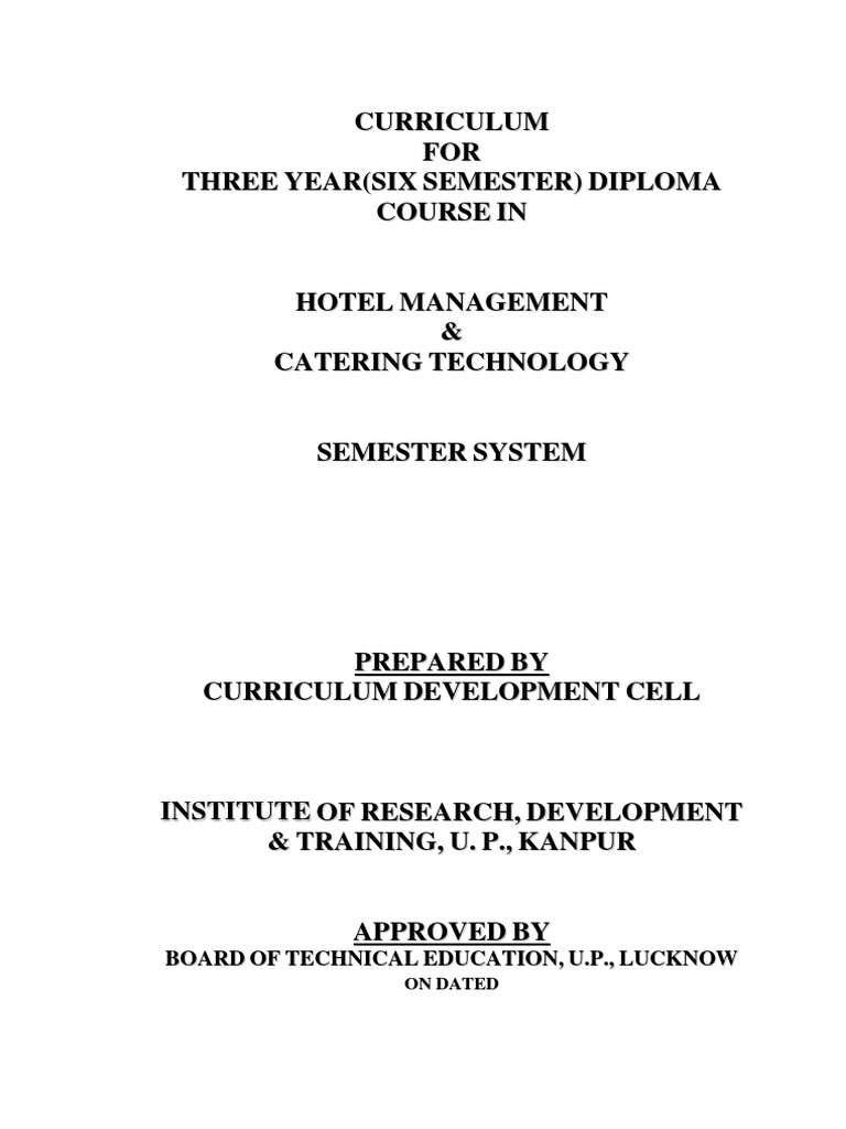 Diploma in Hotel Management Curriculum | PDF | Nutrients | Cooking
