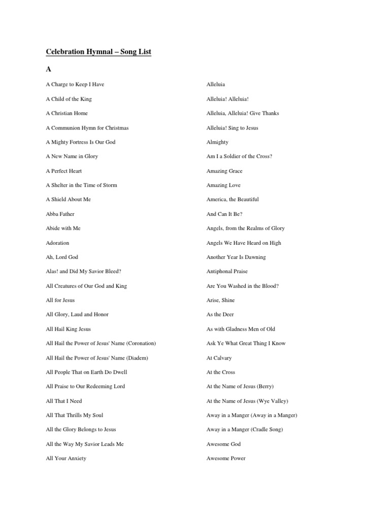 Celebration Hymnal-Song List | God In Christianity | Lord's Prayer