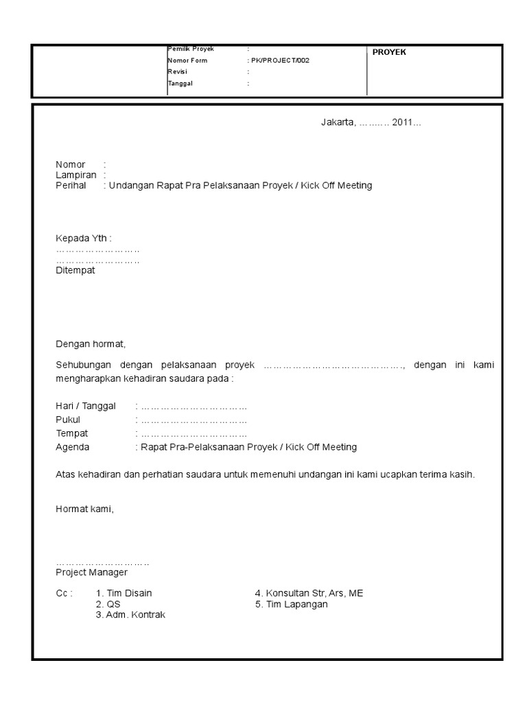 Form-Undangan Rapat Pra Pelaksanaan | PDF
