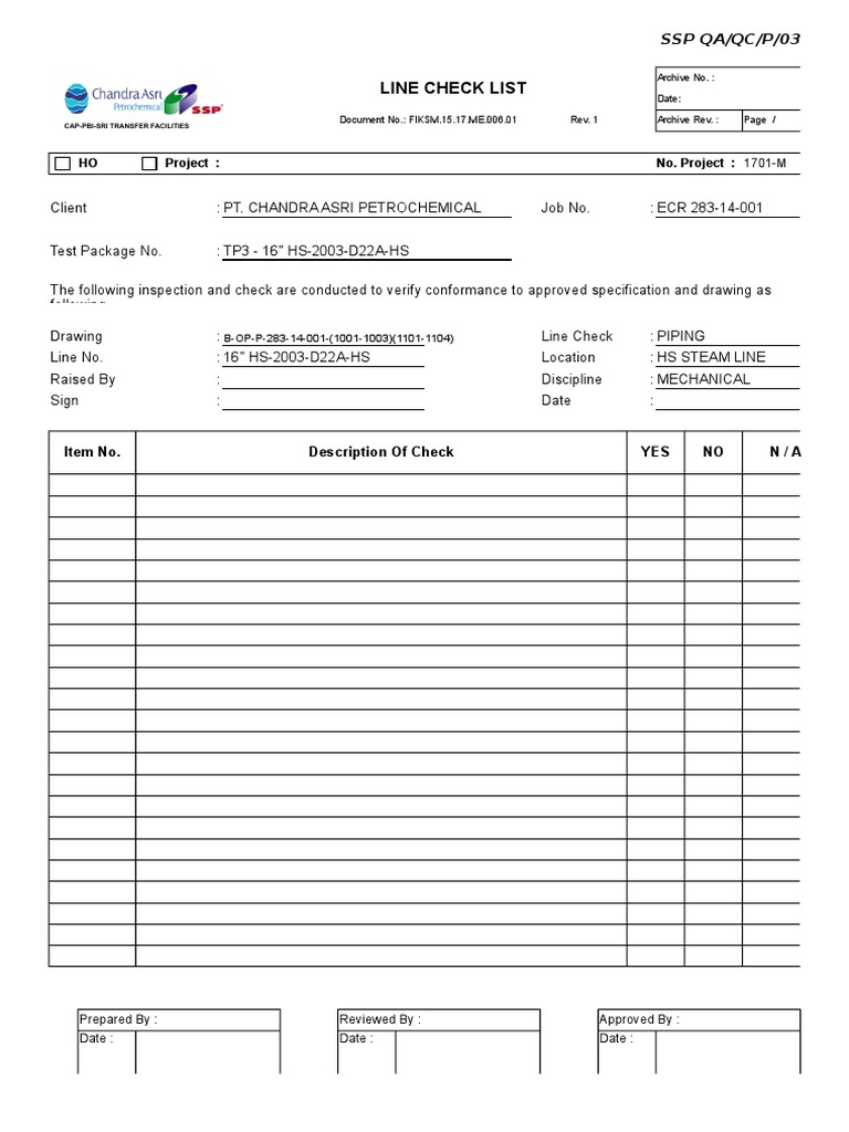 Line Check List | PDF | Quality | Evaluation