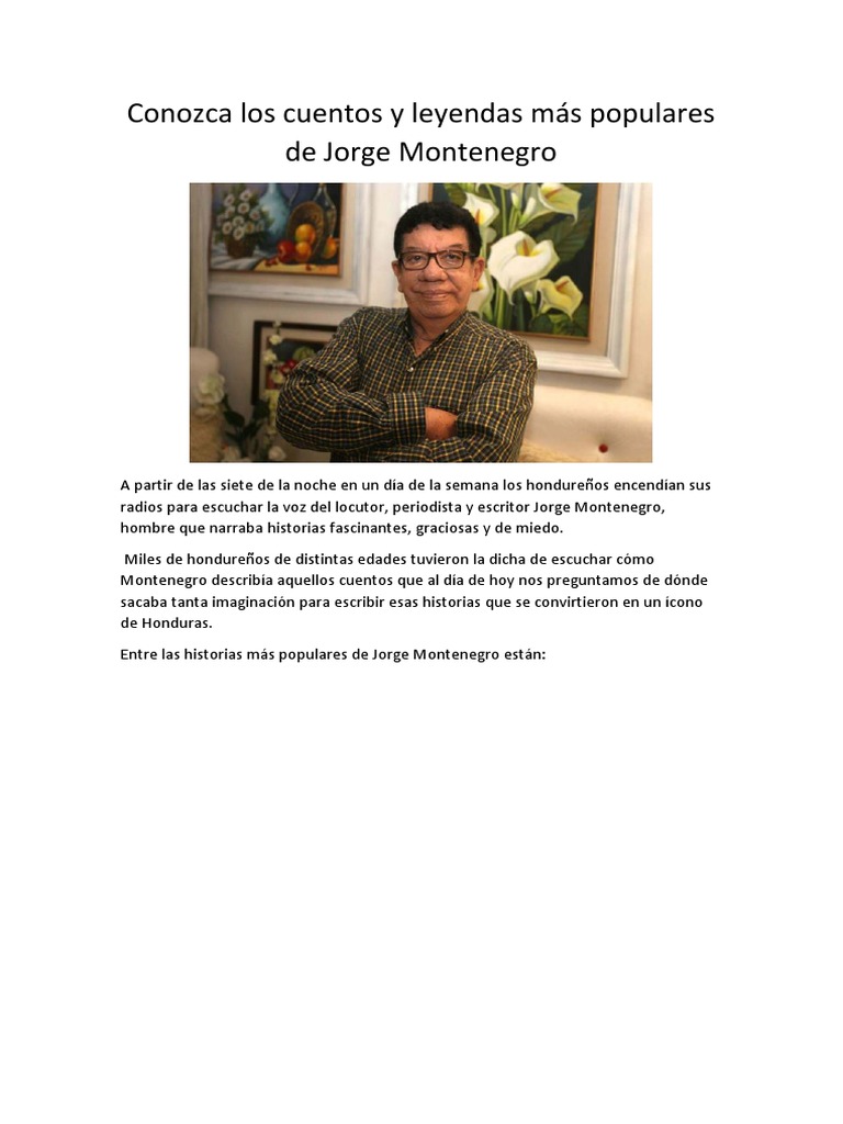 Conozca Los Cuentos y Leyendas Más Populares de Jorge Montenegro | PDF