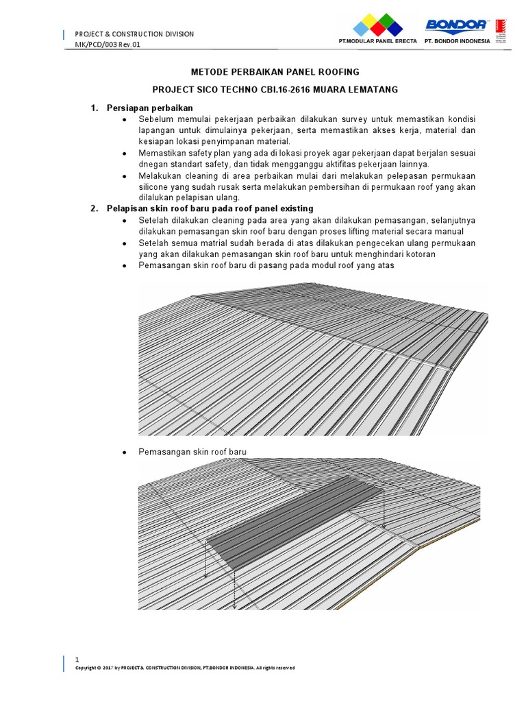 Work Method Repair Roof Panel Sico Techno Muara Lematang PDF | PDF