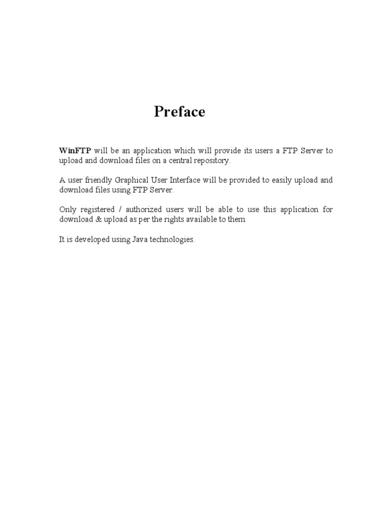 Preface: Winftp Will Be An Application Which Will Provide Its Users A FTP Server To | PDF | Java ...