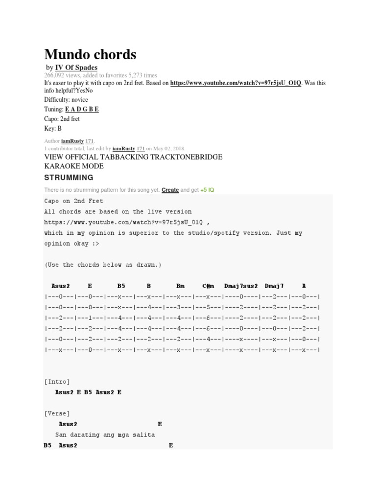 Mundo Chords | PDF | Song Structure | Music Theory