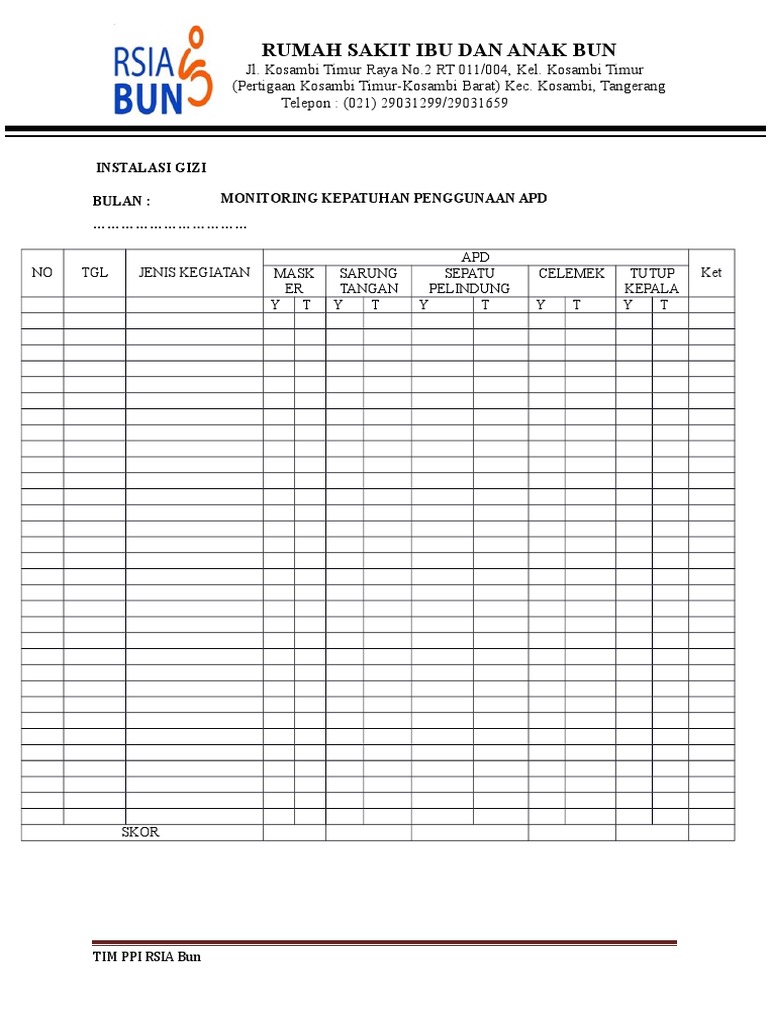 Monitoring Kepatuhan Penggunaan Apd Instalasi Gizi | PDF