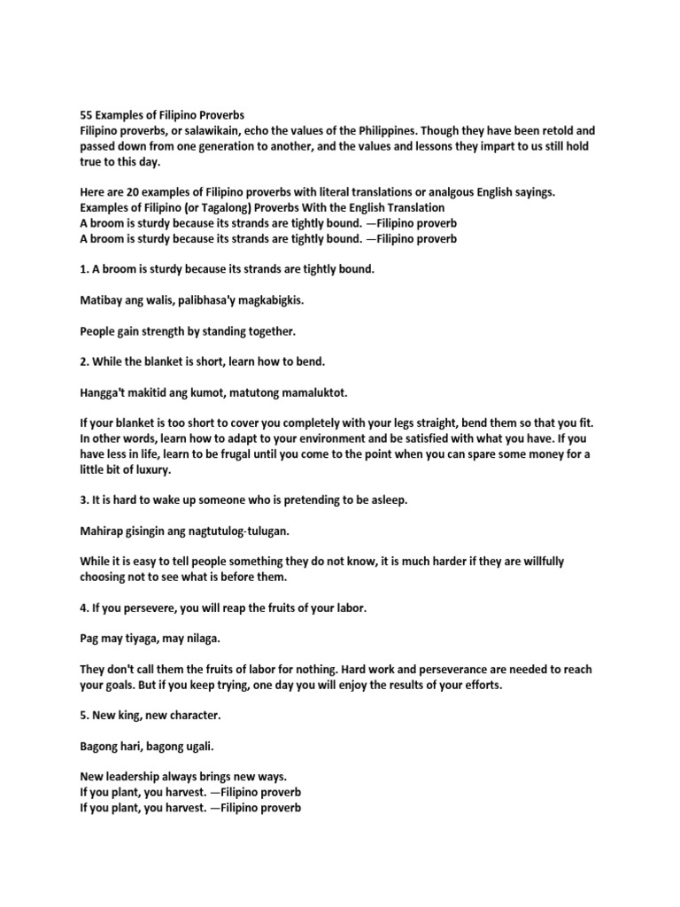 55 Examples of Filipino Proverbs | PDF | Proverb