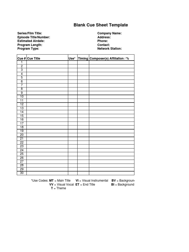 Cue Sheet | PDF