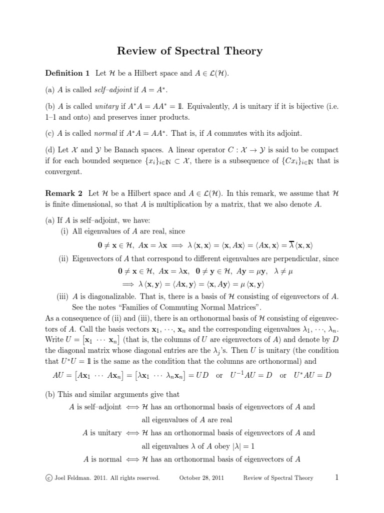 Spectral Review | PDF | Eigenvalues And Eigenvectors | Hilbert Space