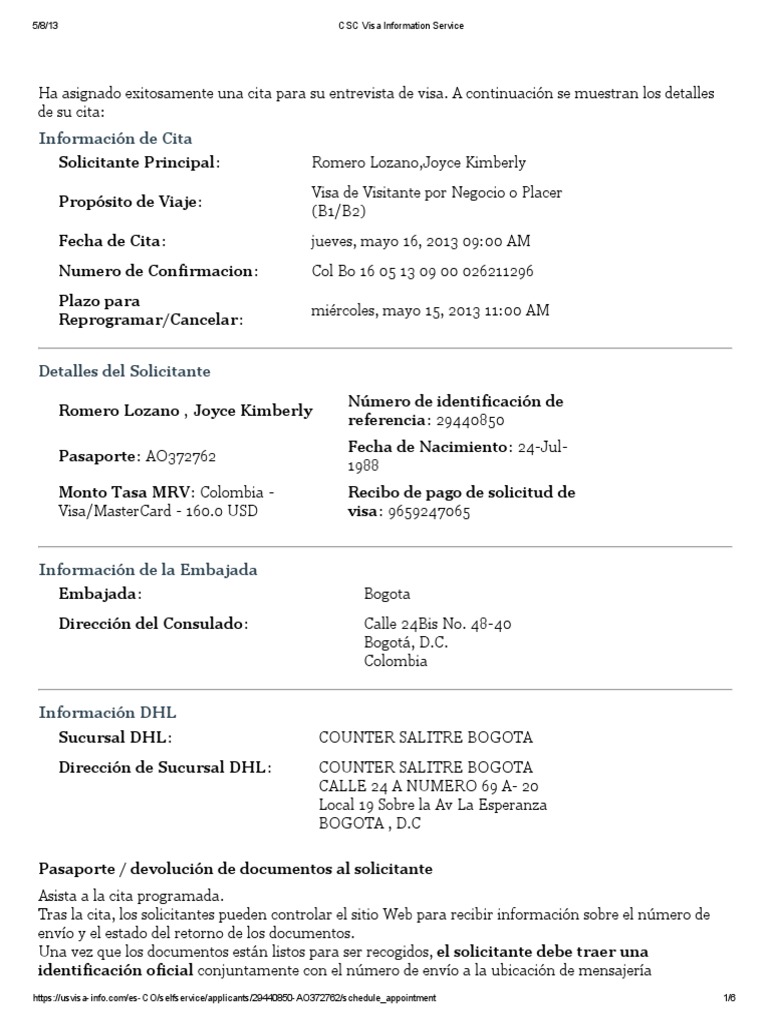 CSC Visa Information Service Cita Embajada | PDF | Gobierno y ...