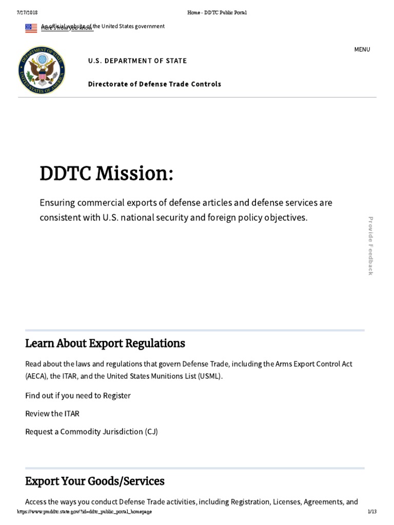Directorate of Defense Trade Controls Announcement | PDF | Government ...