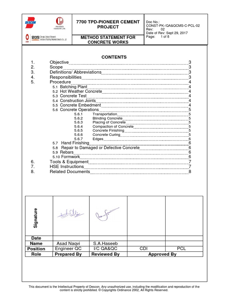 Const PK Qa&Qc Ms C PCL 02 Concrete Work | PDF | Concrete | Materials