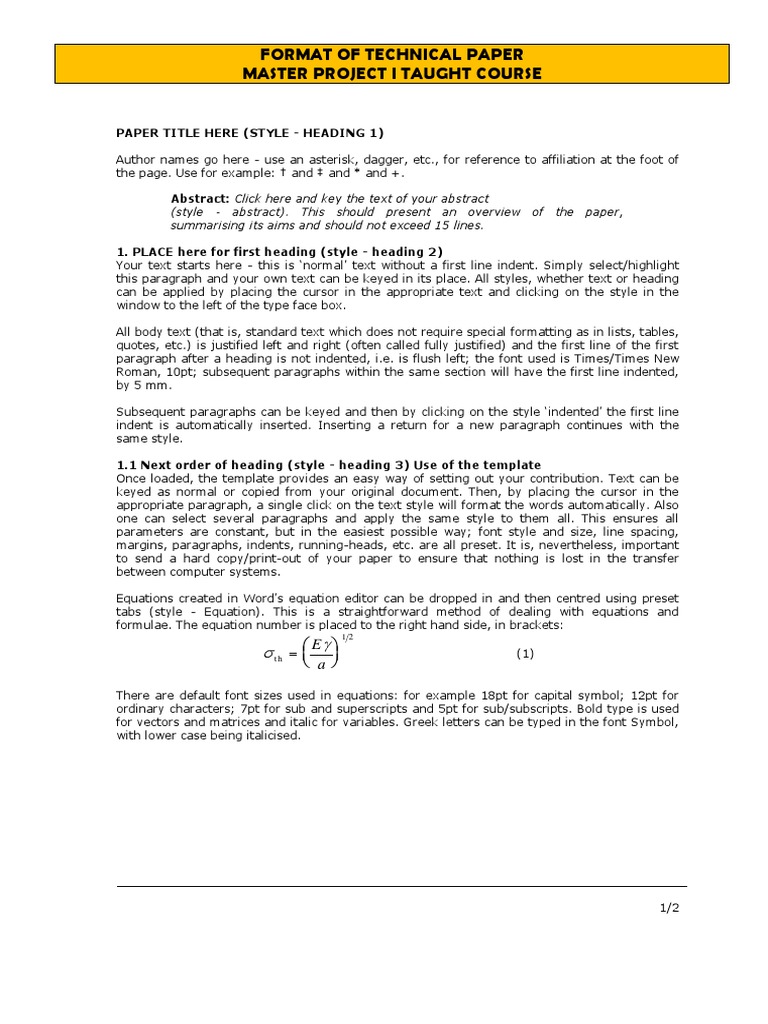Master Project 1 Format of Technical Paper | PDF | Paragraph | Graphic ...