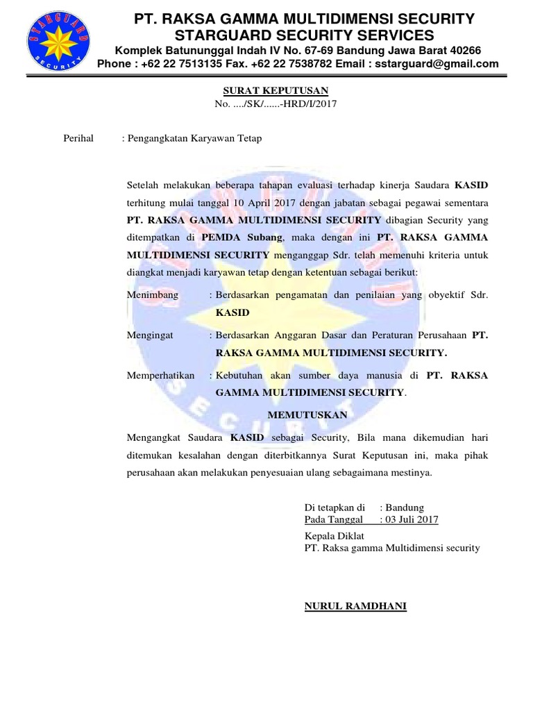 Surat Keputusan Pengangkatan Karyawan | PDF