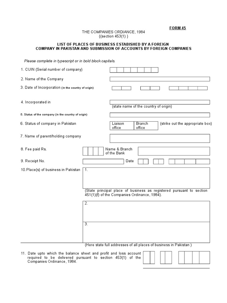 Form 45: Please Complete in Typescript or in Bold Block Capitals ...
