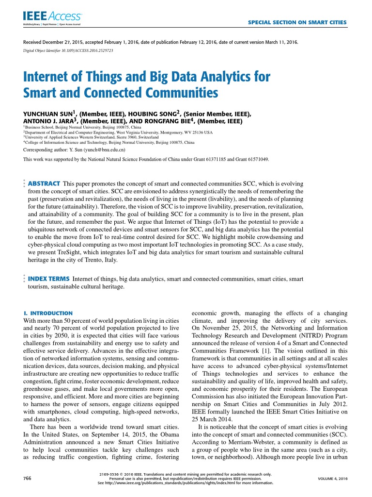 Internet of Things and Big Data Analytics For Smart and Connected Communities | PDF | Internet ...