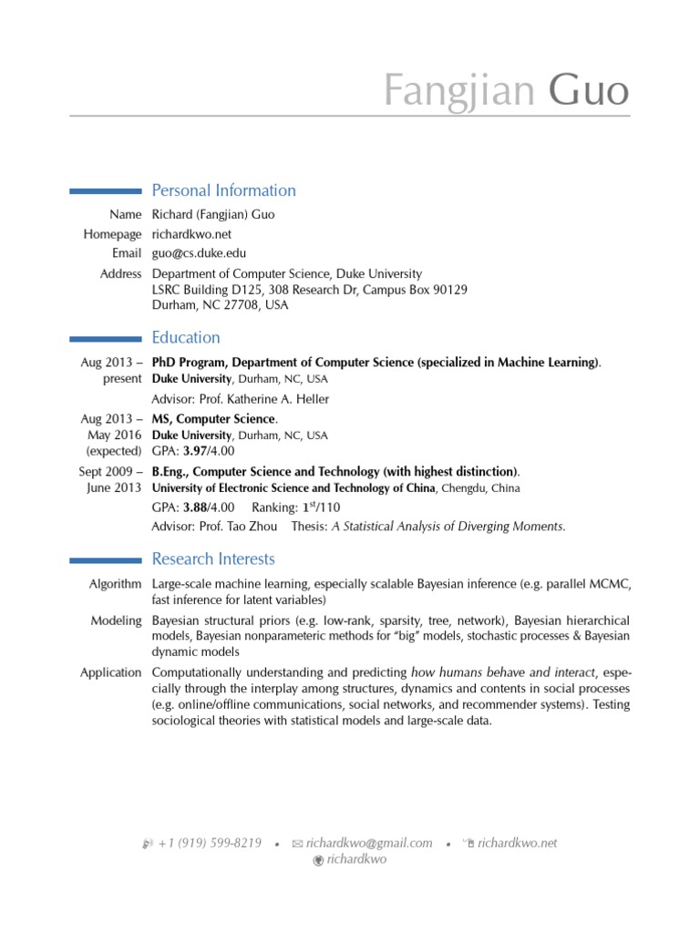 CV FangjianGuo | PDF | Bayesian Inference | Machine Learning