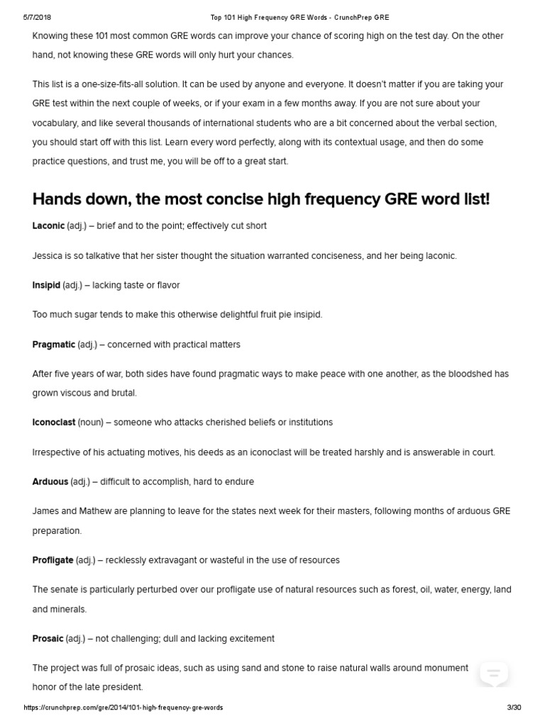 Top 101 High Frequency GRE Words - CrunchPrep GRE | PDF | Graduate Record Examinations | Adjective