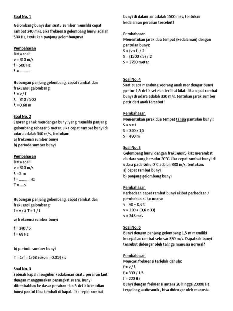 Analisis Soal-Soal Tentang Gelombang Bunyi dan Kedalaman Perairan ...