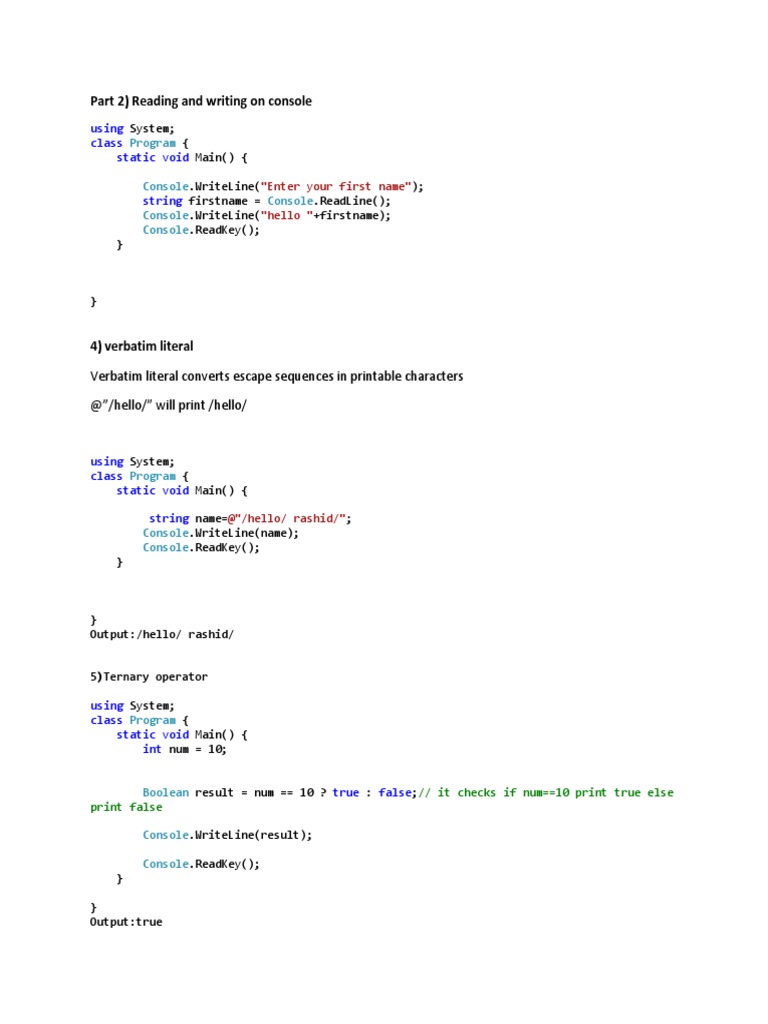 Part 2) Reading and Writing On Console: Program | Download Free PDF | Boolean Data Type ...