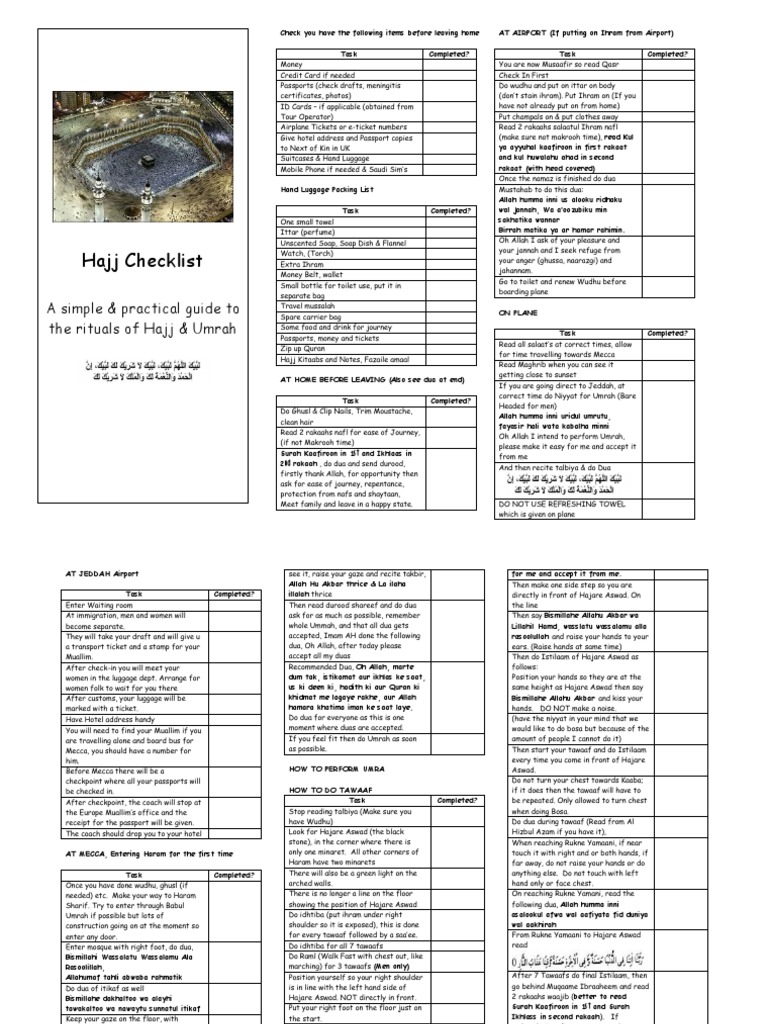Checklist for essential Hajj items | PDF | Hajj | Islamic Behaviour And ...