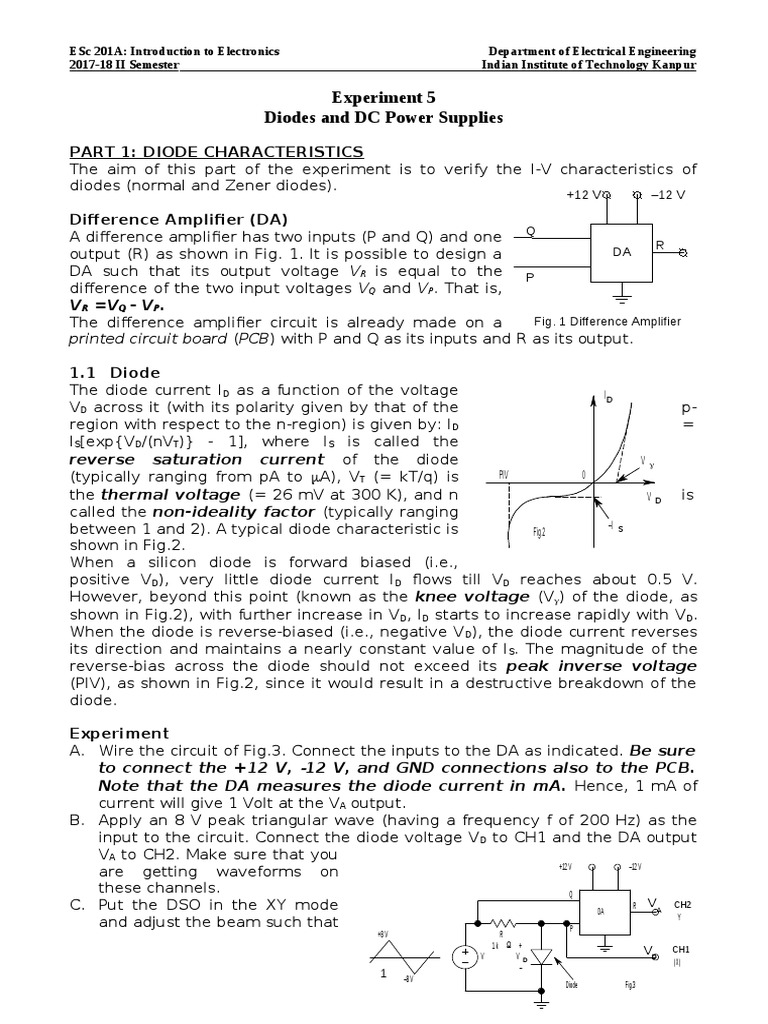 Experiment 5 Diodes and DC Power Supplies: Part 1: Diode ...