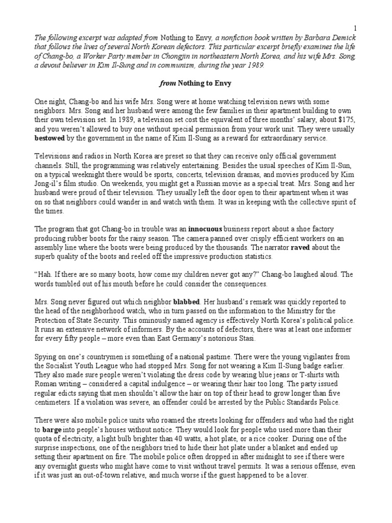 Nothing To Envy Excerpt | PDF | North Korea | World Politics