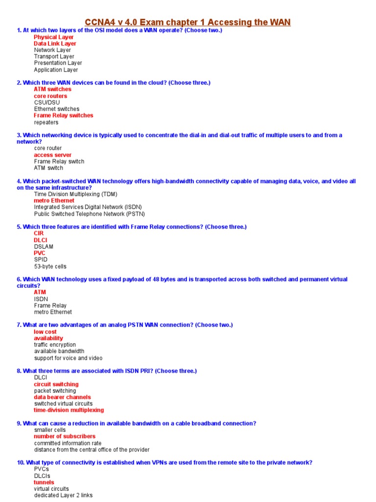 CCNA4 v4 0 Exam CH 1 Introduction To WANs | PDF | Packet Switching | Computer Network