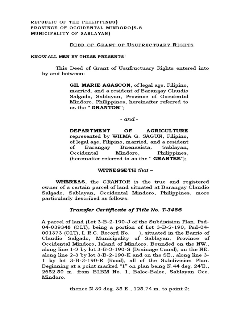 Deed of Usufruct For Gil Marie Gascon | PDF | Covenant (Law) | Deed