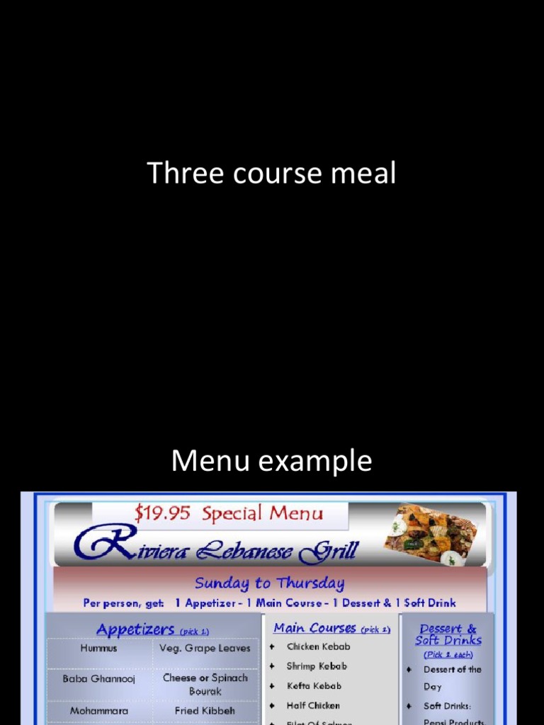 Three-Course Meal Overview | PDF | Cooking, Food & Wine