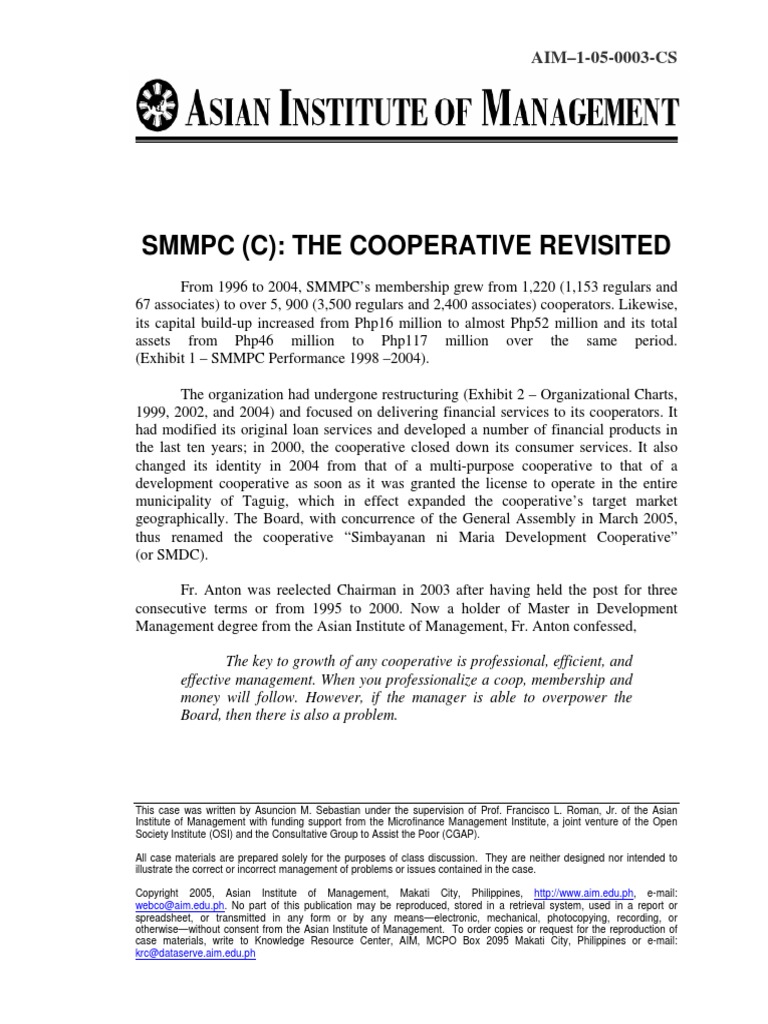 SMMPC Coop Case Study | PDF | Loans | Cooperative