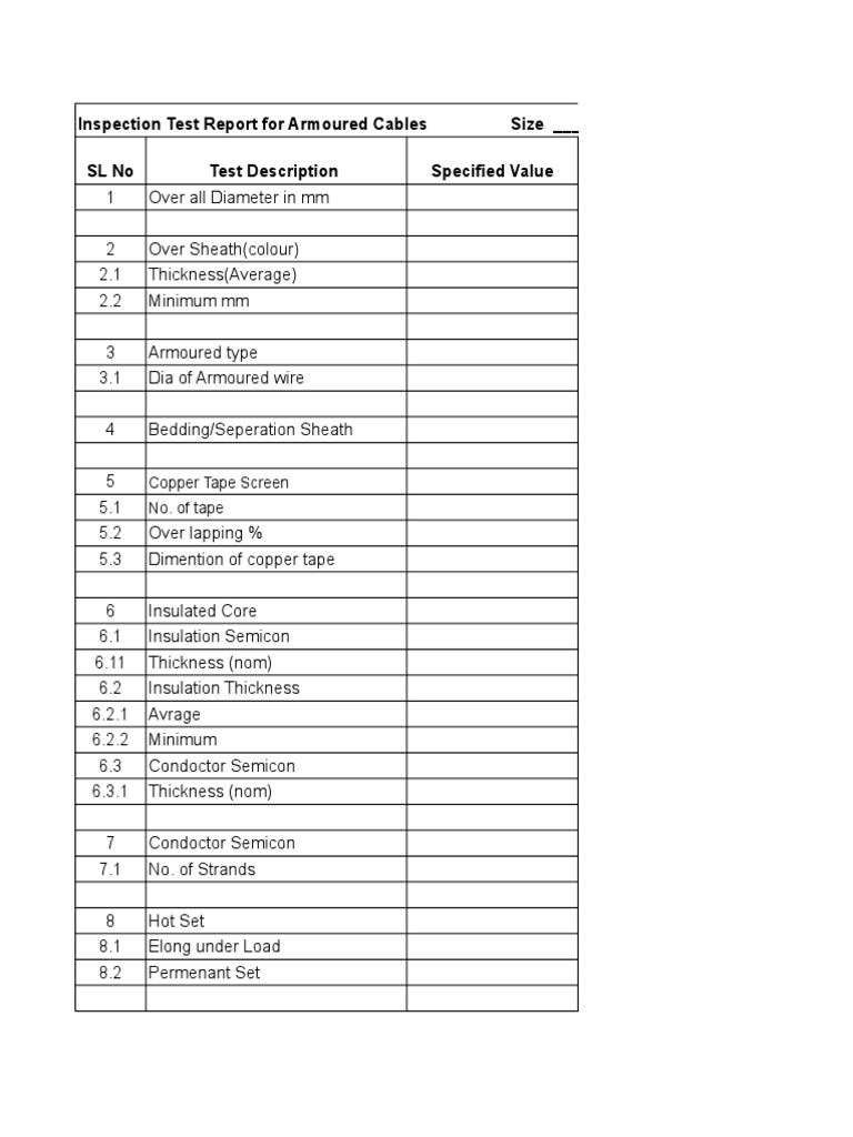 Armoured Cable Inspection Test Report | PDF | Electrical Conductor ...