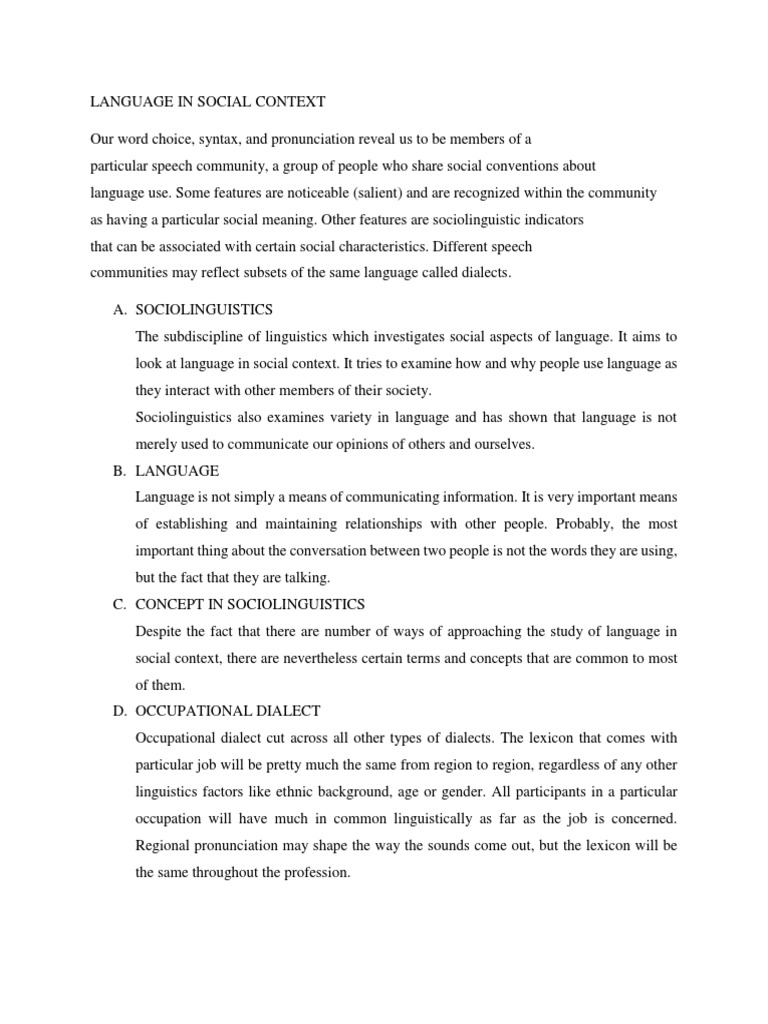 Language and Social Contexts Explained | PDF | Linguistics ...