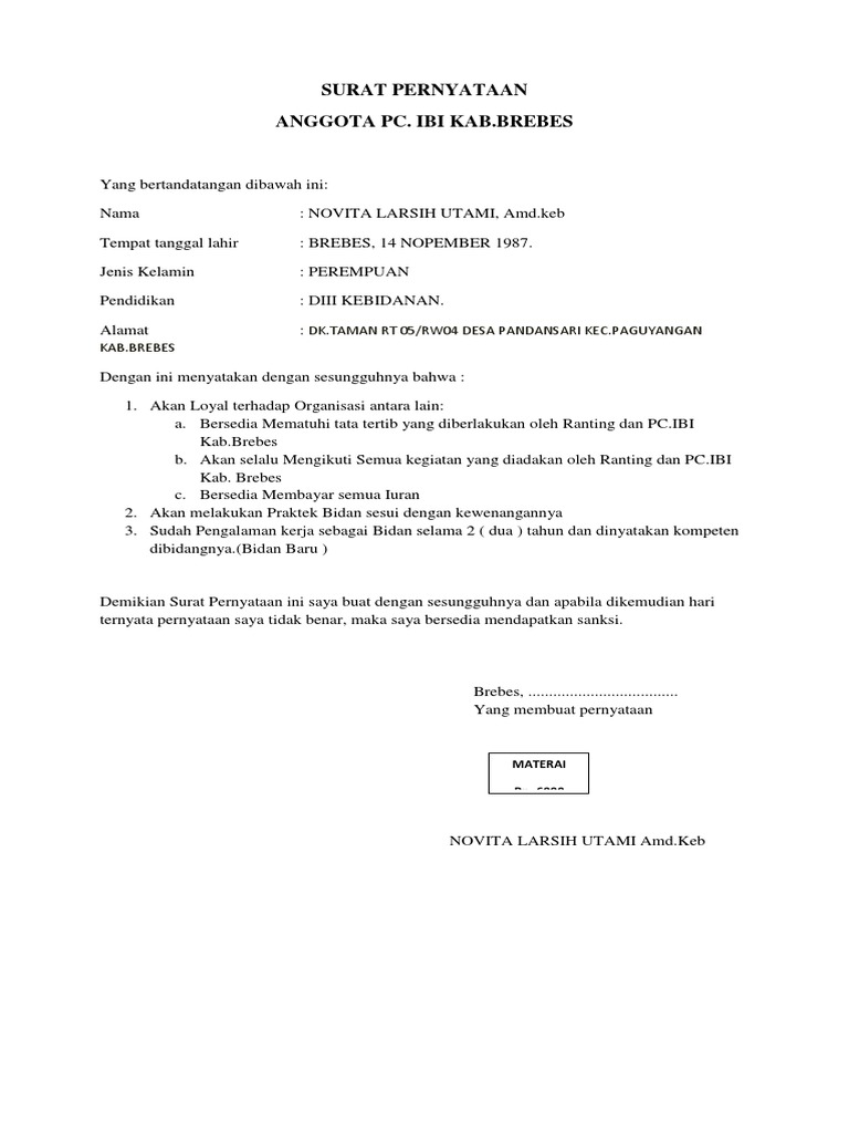 Surat Pernyataan Anggota Ibi (Sipb) | PDF