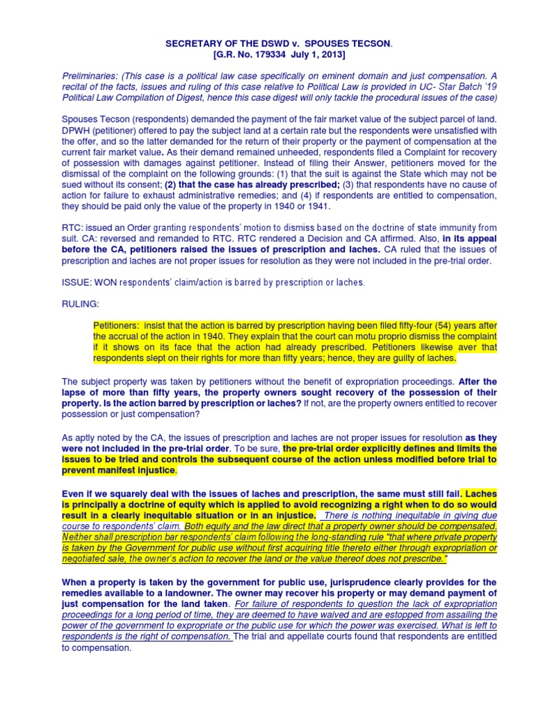 DSWD v. Tecson | PDF | Laches (Equity) | Lawsuit