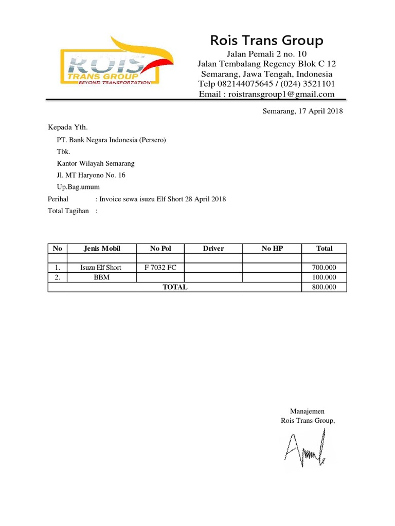 Invoice Bni Semarang | PDF