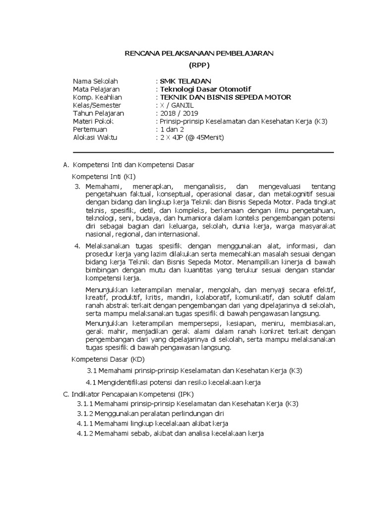 1 RPP Keselamatan Kerja K3 | PDF