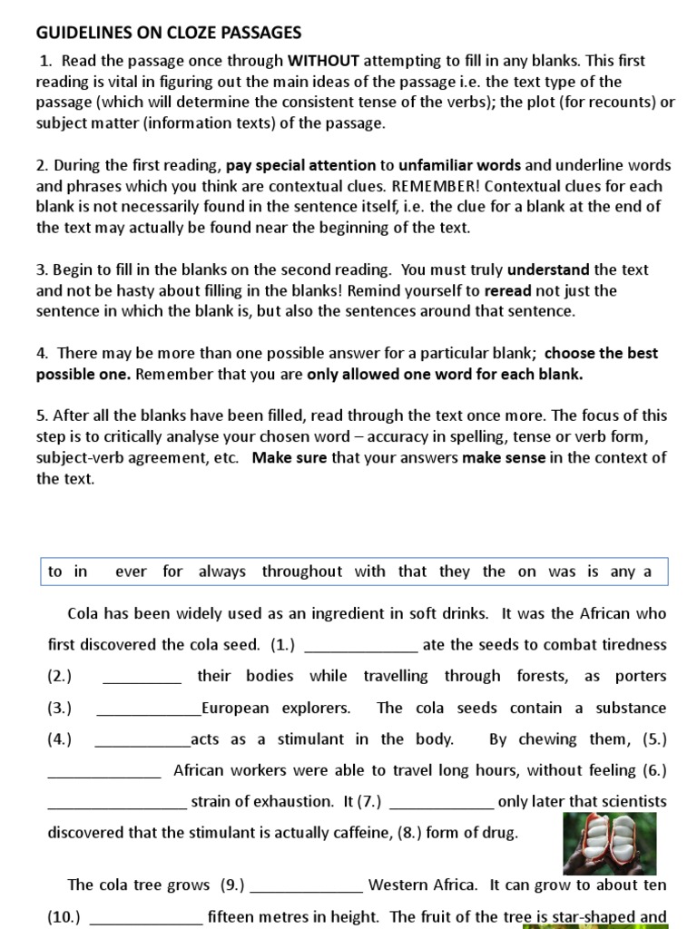 Guidelines for Cloze Passages | PDF | Armour | Verb