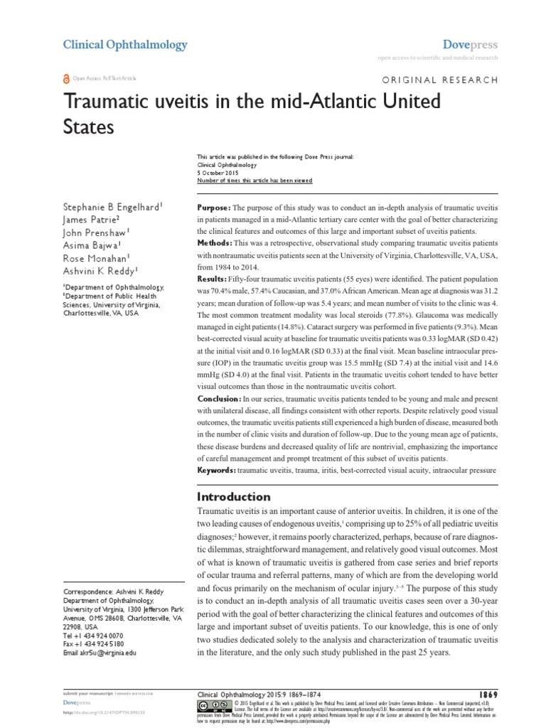 Traumatic Uveitis in The Mid-Atlantic United States: Clinical ...