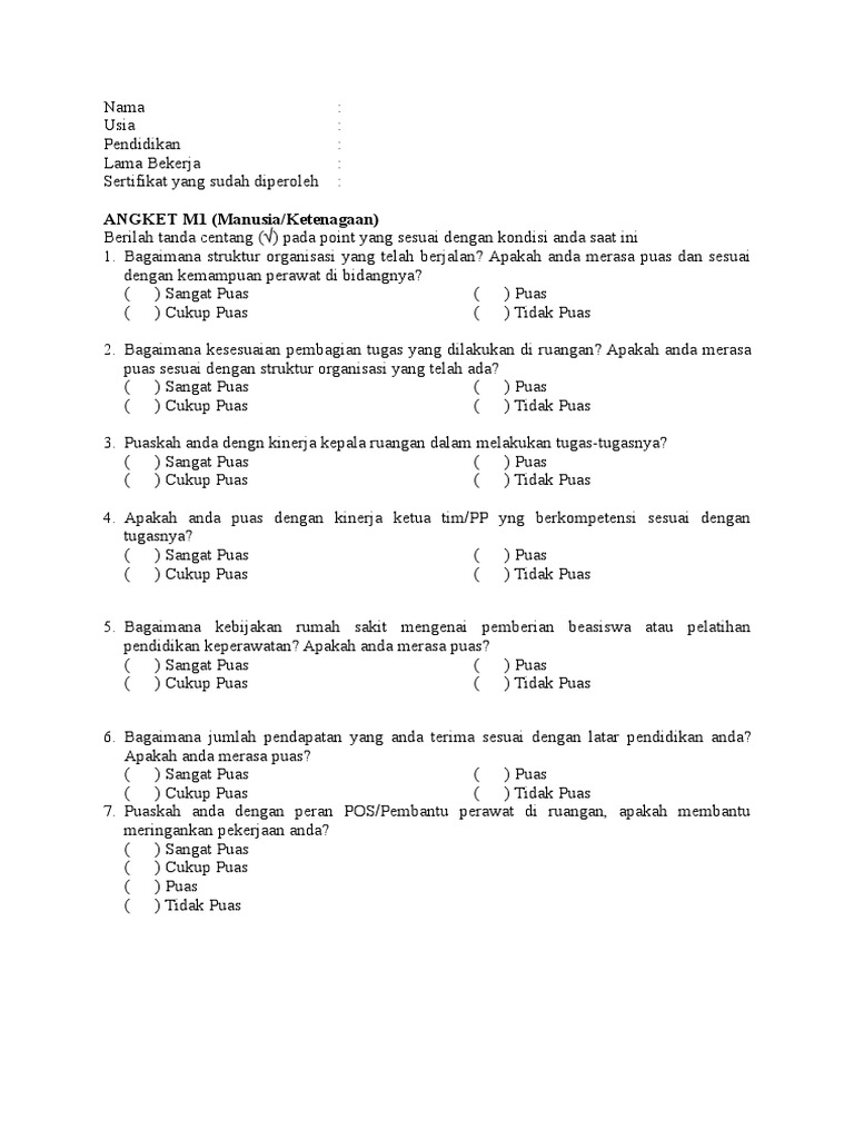ANGKET M1-M5 Manajemen STIKes BWI | PDF