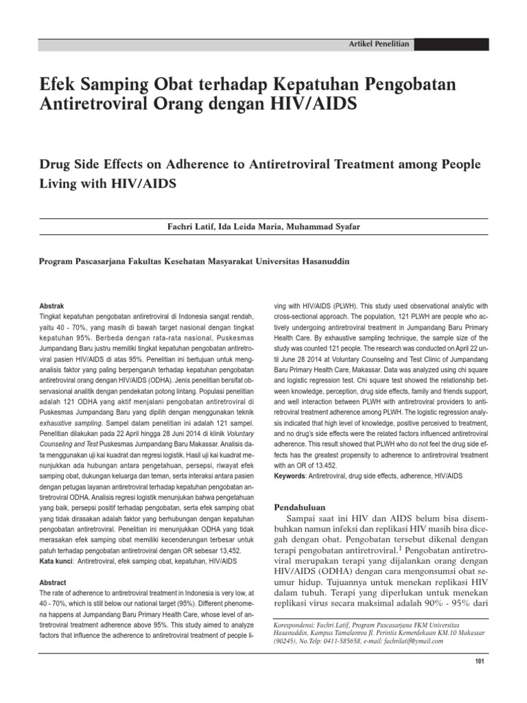 Efek Samping Obat Terhadap Kepatuhan Pengobatan Antiretroviral Orang