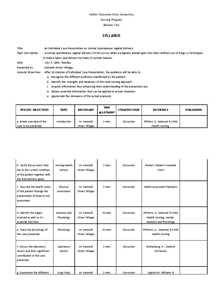 Syllabus: Father Saturnino Urios University Nursing Program Butuan City ...