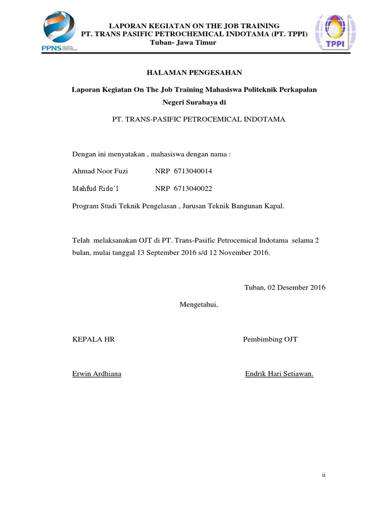 Laporan OJT Bab 12 Lap Ok PDF | PDF