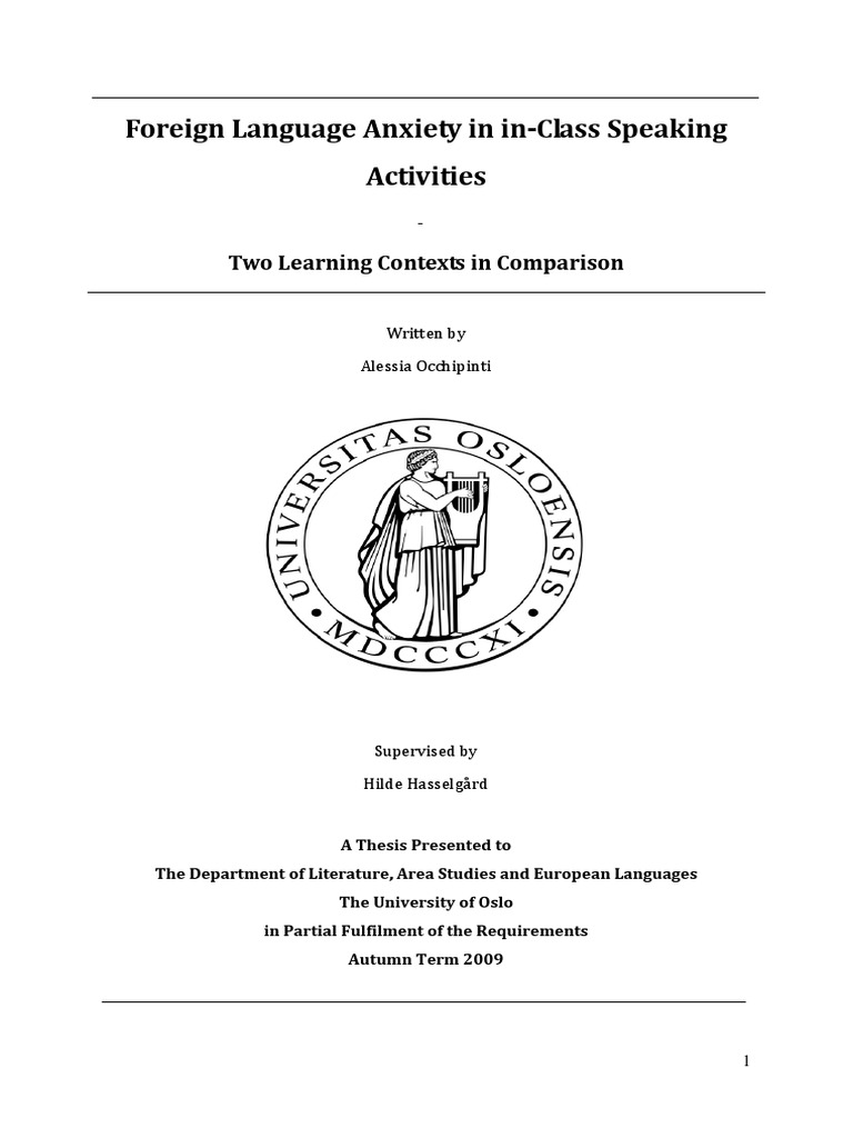 Foreign Language Anxiety in In-Class Speaking Activities PDF | PDF ...
