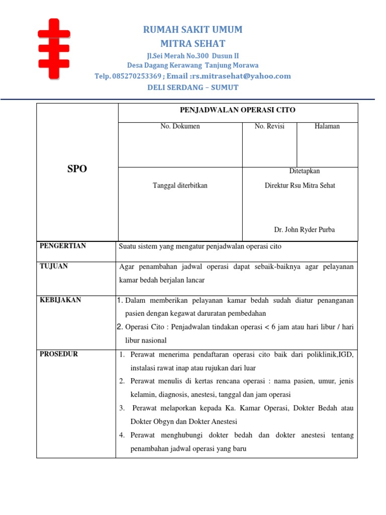 SOP Persiapan Operasi | PDF