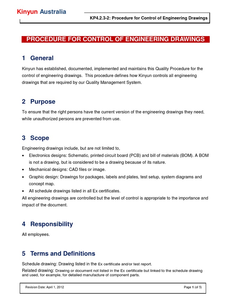 Procedure for Control of Engineering Drawing | Engineering | Computing