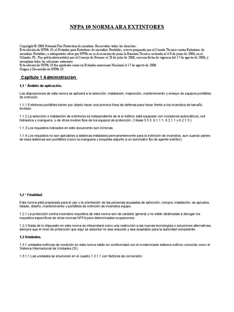 Nfpa 10 Norma Ara Extintores | PDF | Agua | Química