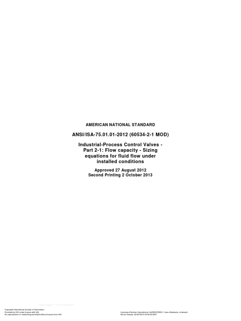 ISA - 75.01.01.2012 - Flow Capacity - Sizing Equations For Fluid Flow ...