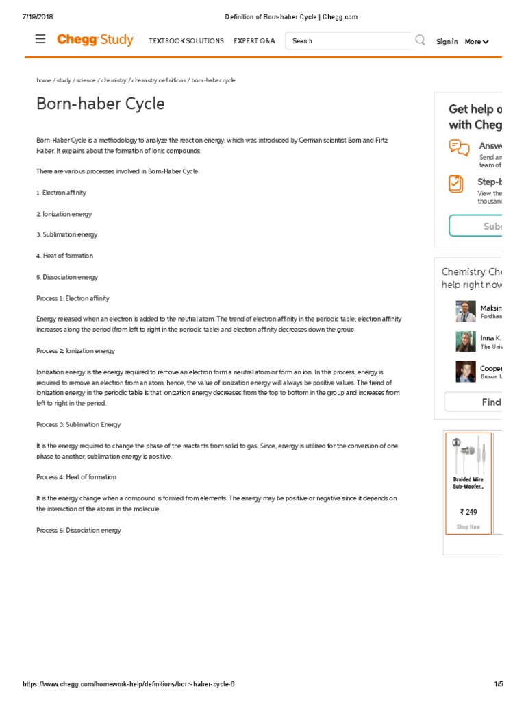 Definition of Born-Haber Cycle PDF | PDF | Ionization | Chemistry