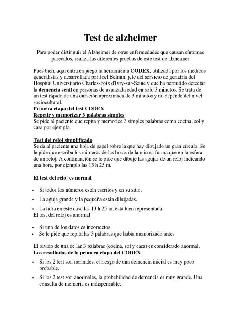 Test de Alzheimer | PDF | Enfermedad de Alzheimer | Memoria
