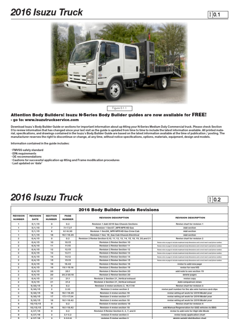 2016 Isuzu Body Builder Guide | PDF | Diesel Engine | Exhaust Gas